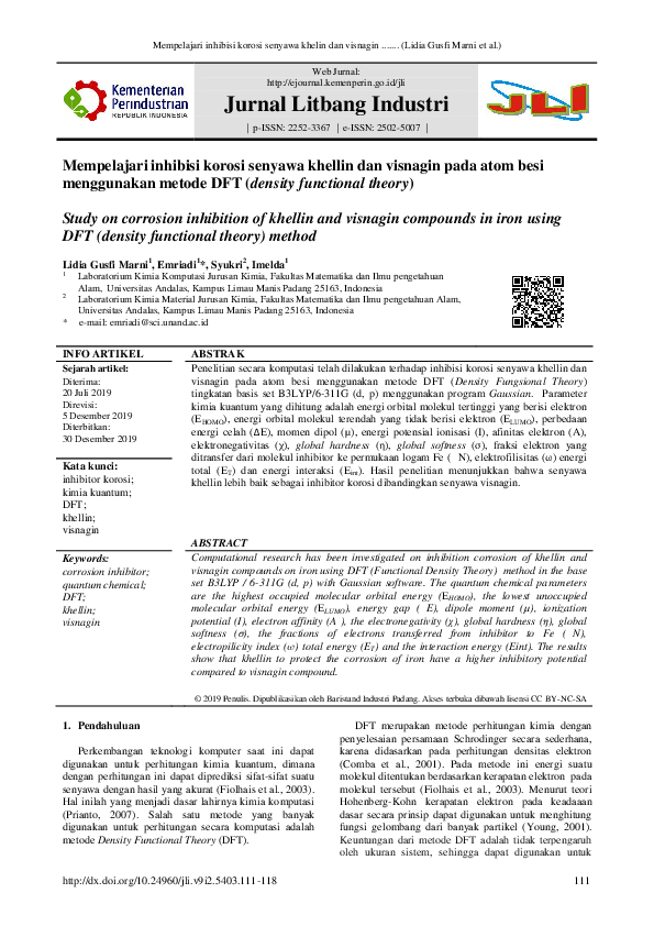 (PDF) Mempelajari inhibisi korosi senyawa khellin dan visnagin pada ...