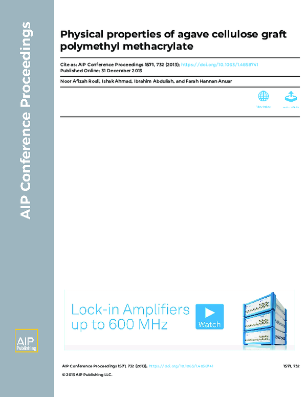 (PDF) Physical properties of agave cellulose graft polymethyl methacrylate
