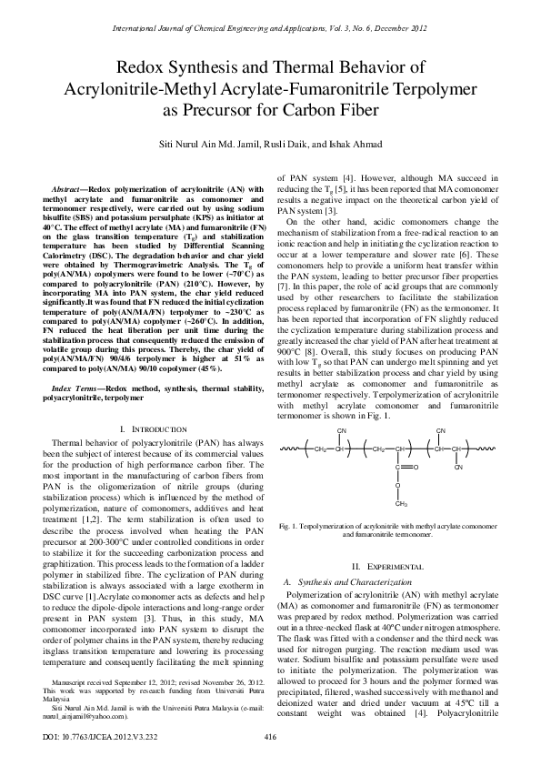 (PDF) Redox Synthesis and Thermal Behaviorof Acrylonitrile-Methyl ...