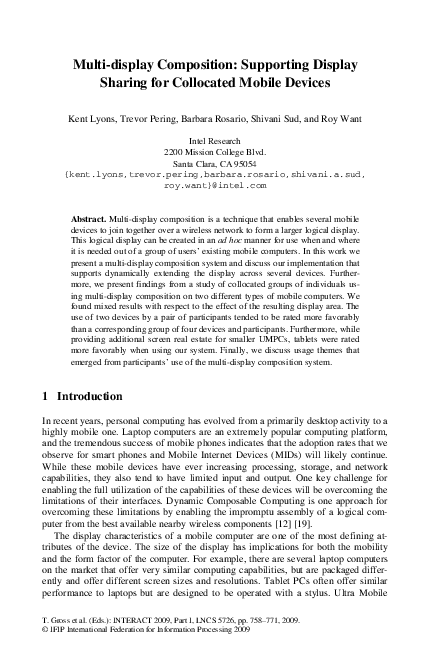 (PDF) Multi-display Composition: Supporting Display Sharing for Collocated Mobile Devices