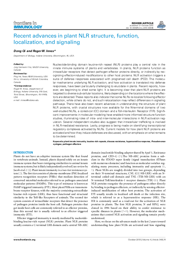 (PDF) Recent Advances in Plant NLR Structure, Function, Localization ...