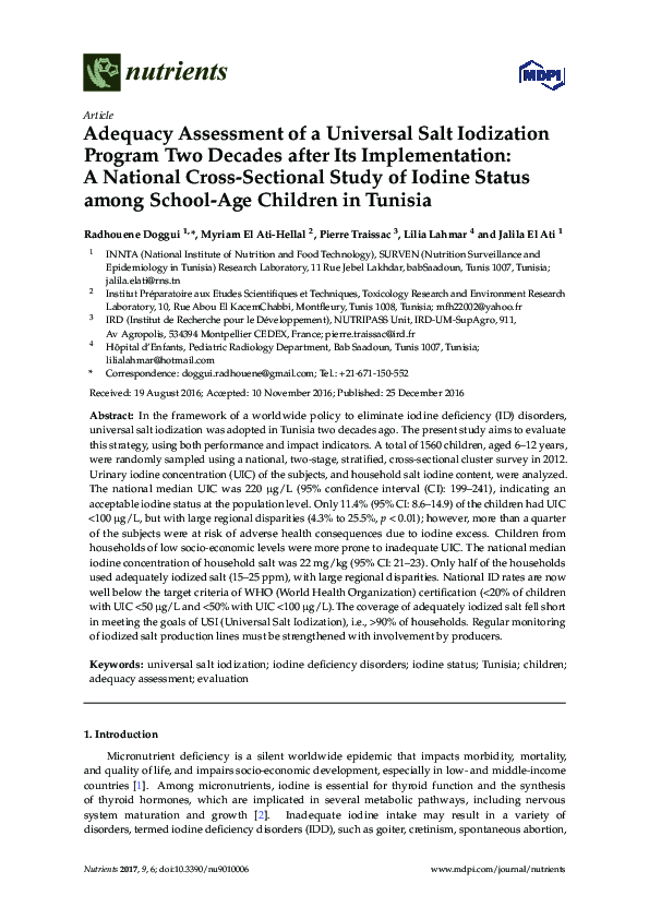 (PDF) Adequacy Assessment of a Universal Salt Iodization Program Two ...