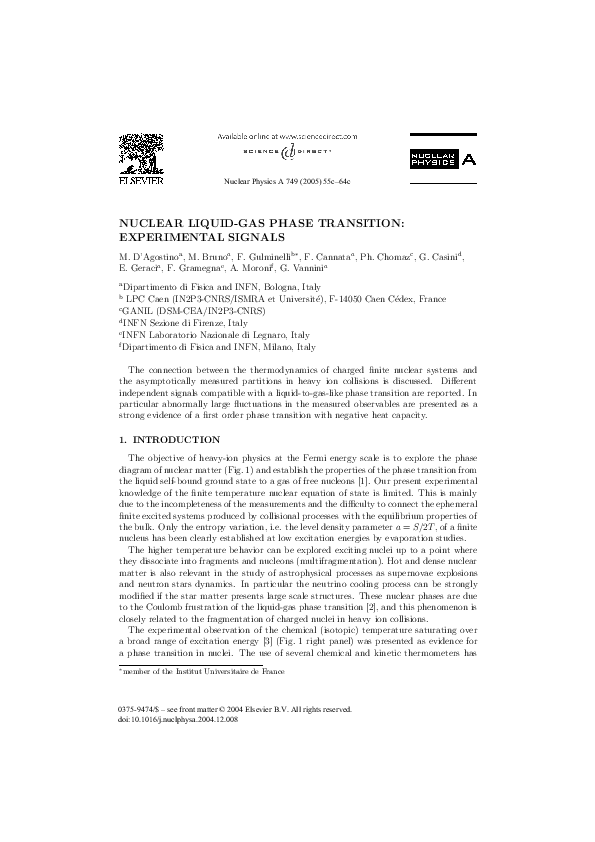 (PDF) Nuclear Liquid-Gas Phase Transition: Experimental Signals
