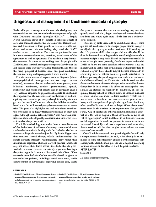 (PDF) Diagnosis and management of Duchenne muscular dystrophy