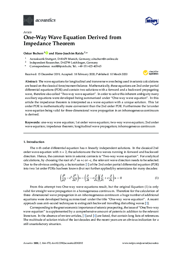 (PDF) One-Way Wave Equation Derived from Impedance Theorem