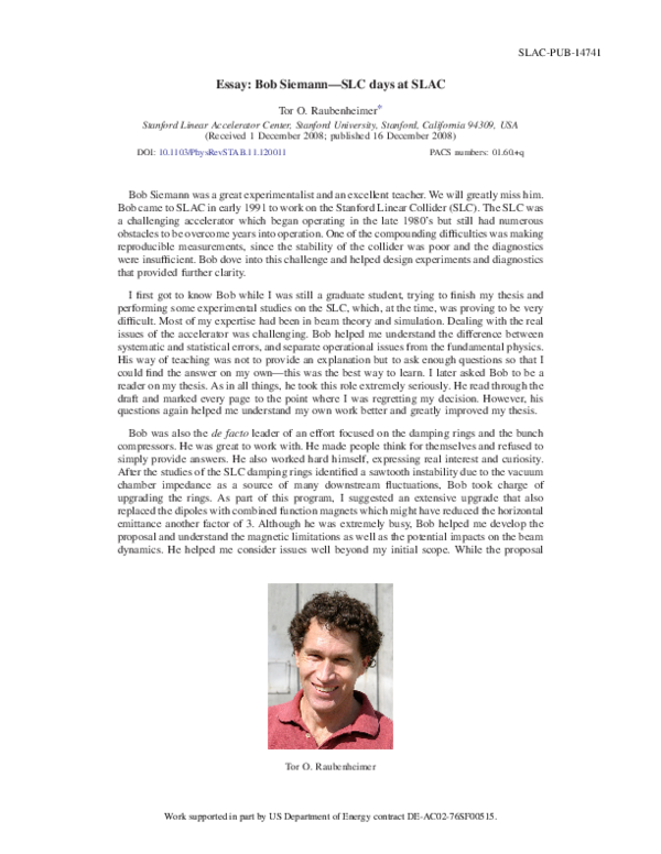 (PDF) Essay: Bob Siemann—SLC days at SLAC
