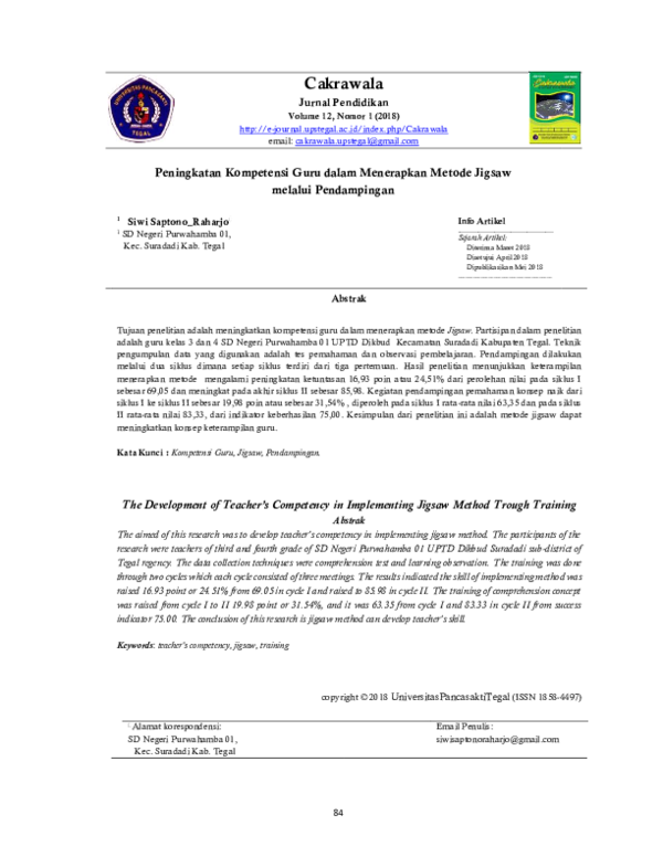 (PDF) Peningkatan Kompetensi Guru Kelas 3 dan 4 SD Negeri Purwahamba 01 dalam Menerapkan Model ...