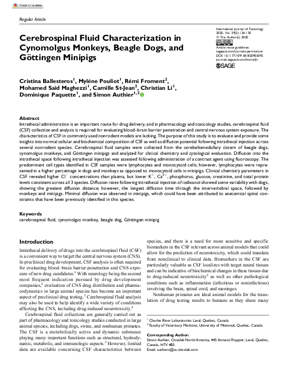 (PDF) Cerebrospinal Fluid Characterization in Cynomolgus Monkeys ...