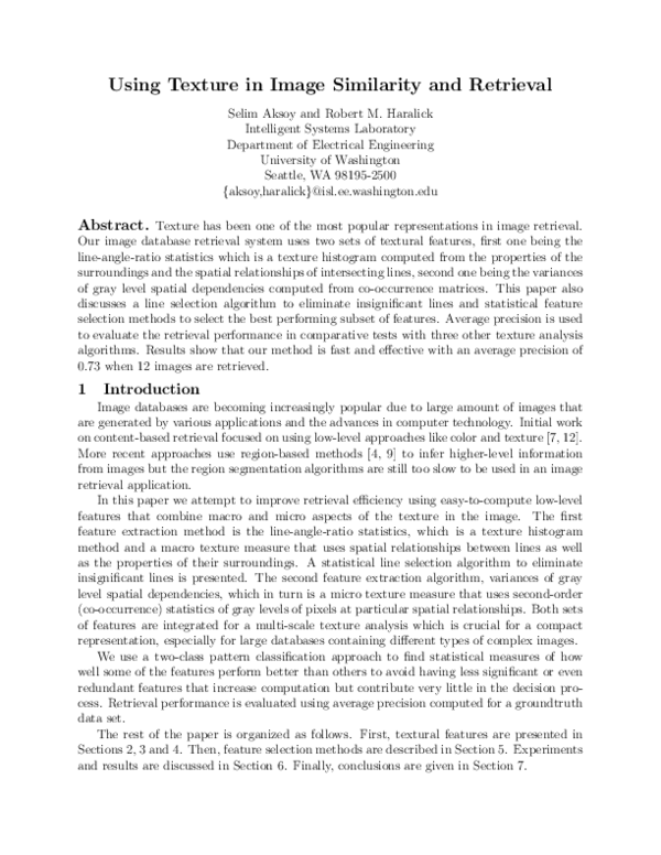 (PDF) Using Texture in Image Similarity and Retrieval