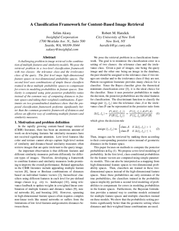 (PDF) A classification framework for content-based image retrieval