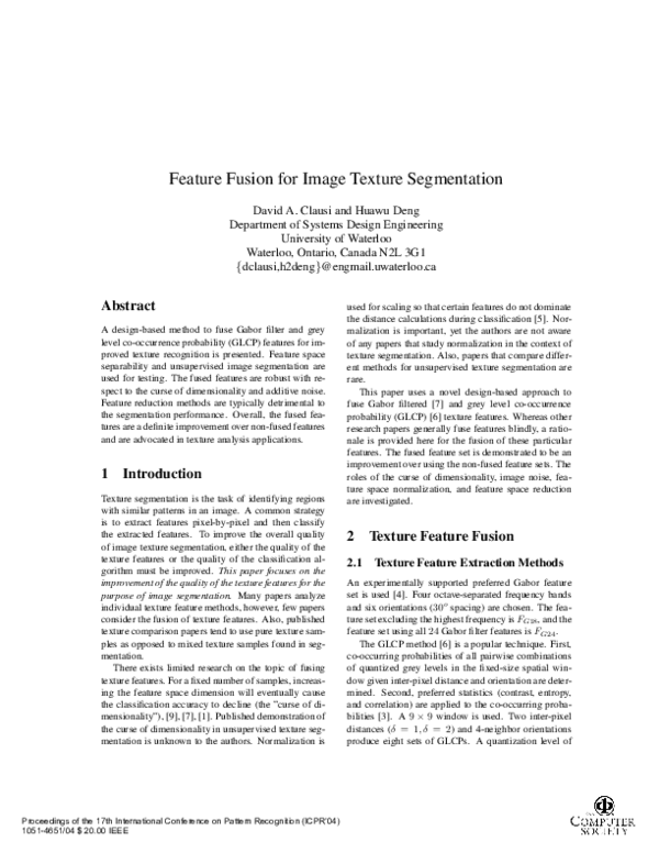 (PDF) Feature Fusion for Image Texture Segmentation
