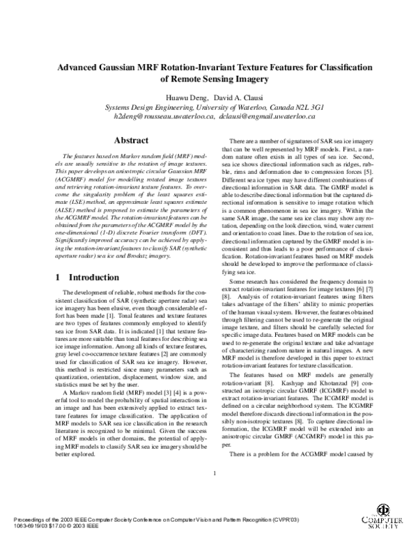 (PDF) Advanced Gaussian MRF rotation-invariant texture features for classification of remote ...