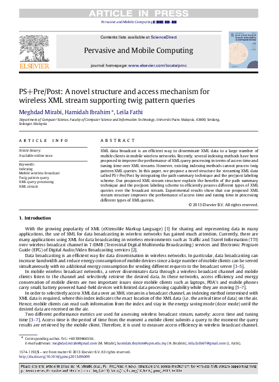 (PDF) PS+Pre/Post: A novel structure and access mechanism for wireless XML stream supporting ...