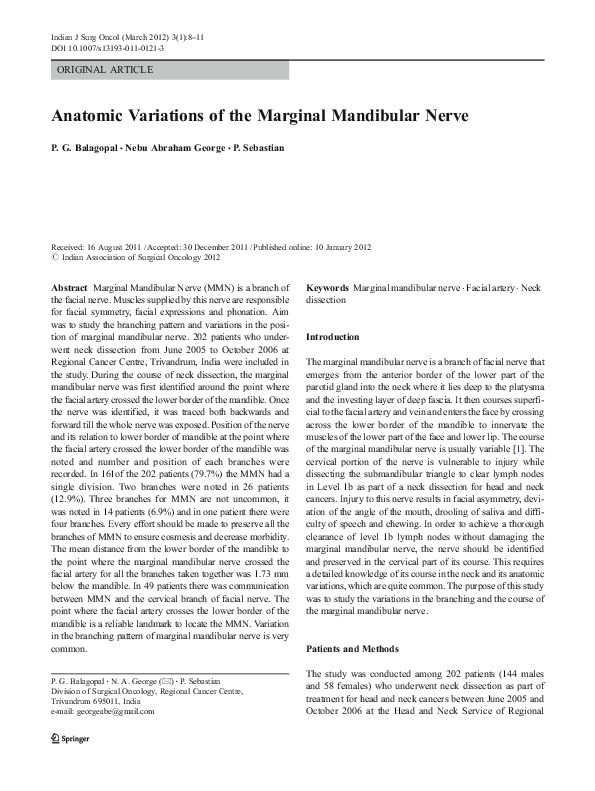 (PDF) Anatomic Variations of the Marginal Mandibular Nerve