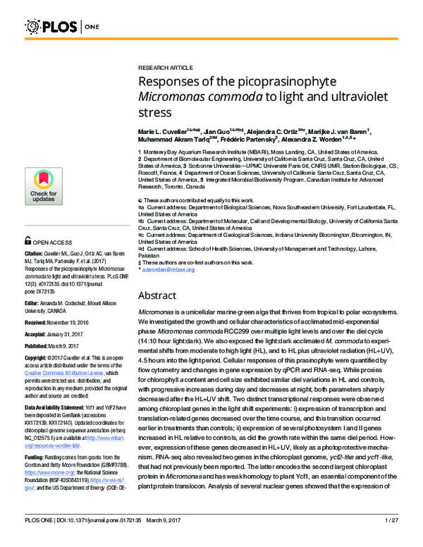 (PDF) Responses of the picoprasinophyte Micromonas commoda to light and ...
