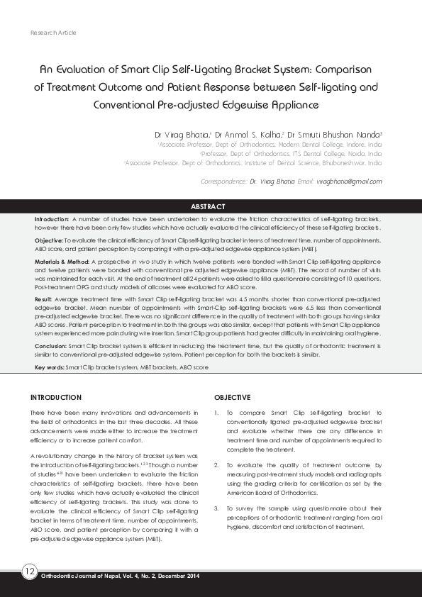 (PDF) An Evaluation of Smart Clip Self-Ligating Bracket System ...