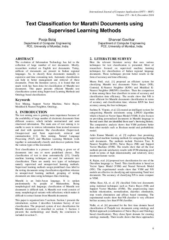 (PDF) Text Classification for Marathi Documents using Supervised Learning Methods