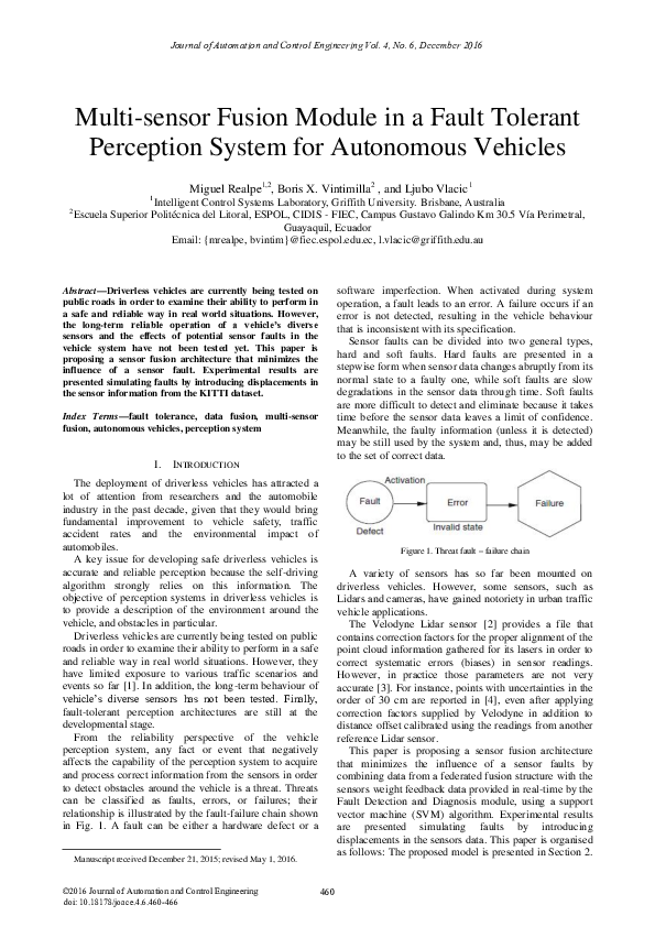 Pdf Multi Sensor Fusion Module In A Fault Tolerant Perception System