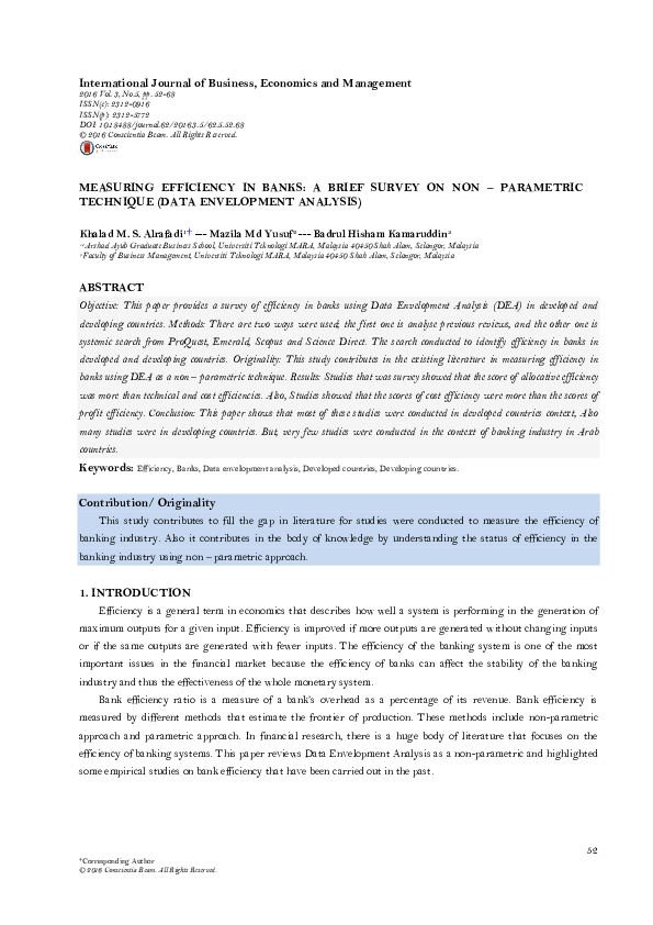 (PDF) Measuring Efficiency in Banks: A Brief Survey on Non – Parametric Technique (Data ...