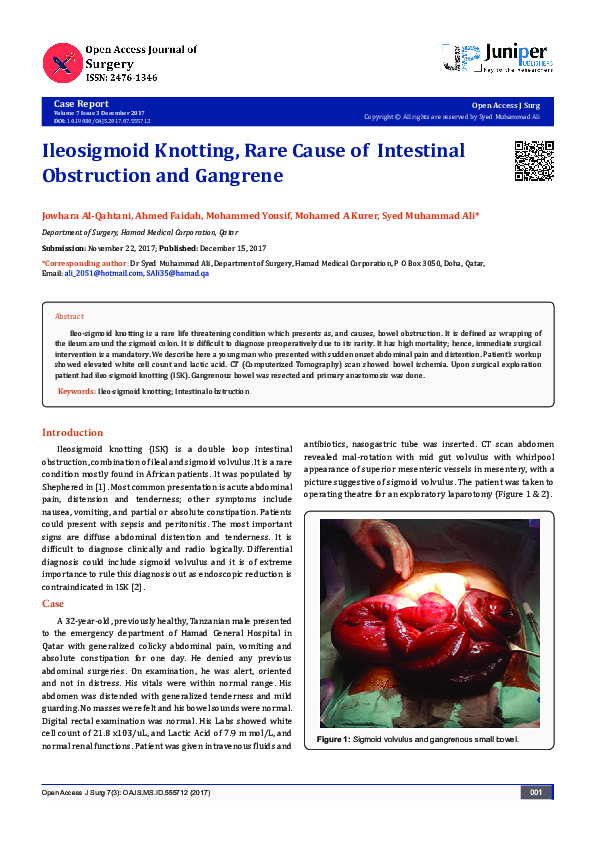 (PDF) Ileosigmoid Knotting, Rare Cause of Intestinal Obstruction and ...