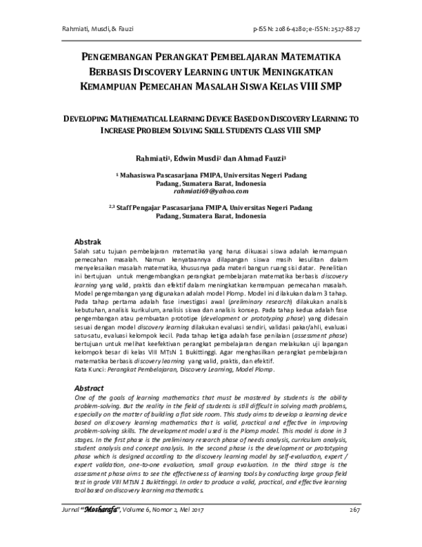 (PDF) Pengembangan Perangkat Pembelajaran Matematika Berbasis Discovery Learning Untuk ...