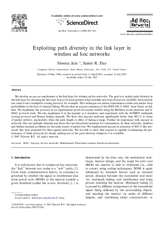 (PDF) Leveraging Path Diversity in Wireless Ad Hoc Networks