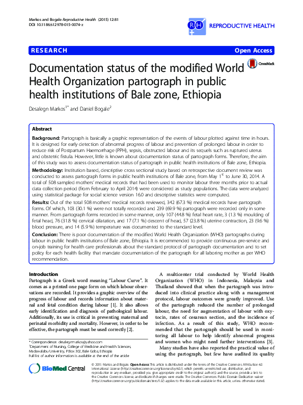 (PDF) Partograph Documentation in Bale, Ethiopia