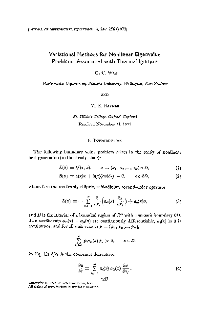 (PDF) Variational methods for nonlinear eigenvalue problems associated with thermal ignition