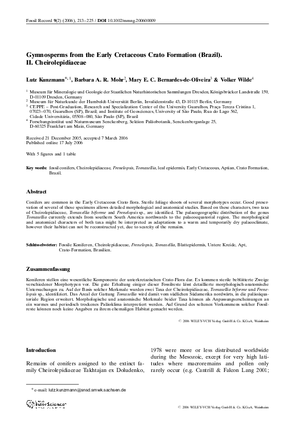 (PDF) Gymnosperms from the Early Cretaceous Crato Formation (Brazil ...