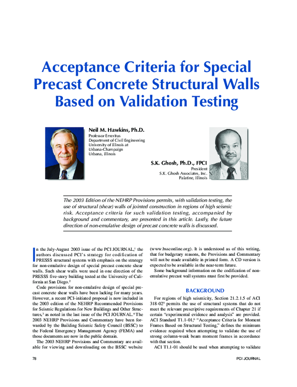 (PDF) Acceptance Criteria for Special Precast Concrete Structural Walls ...