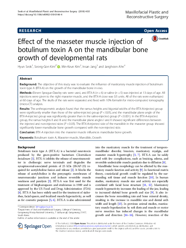 (PDF) Effect of the masseter muscle injection of botulinum toxin A on ...