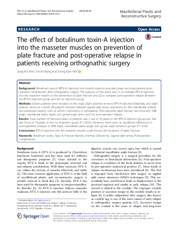 (PDF) The effect of botulinum toxin-A injection into the masseter ...