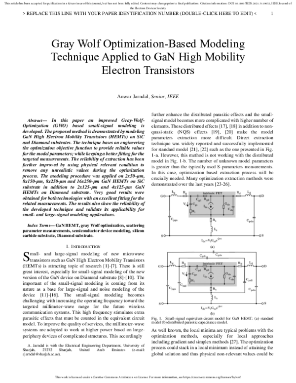 (PDF) Gray Wolf Optimization-Based Modeling Technique Applied to GaN High Mobility Electron ...