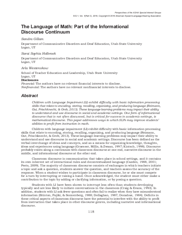 (PDF) The Language of Math: Part of the Informational Discourse Continuum