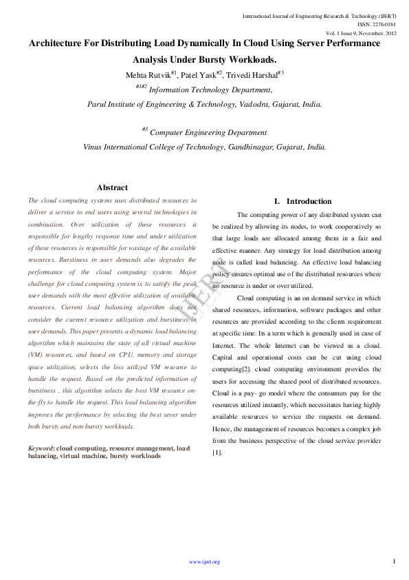 (PDF) Architecture For Distributing Load Dynamically In Cloud Using Server Performance Analysis ...