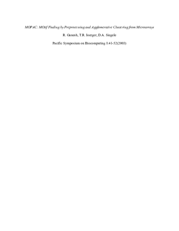 (PDF) MOPAC: motif finding by preprocessing and agglomerative clustering from microarrays
