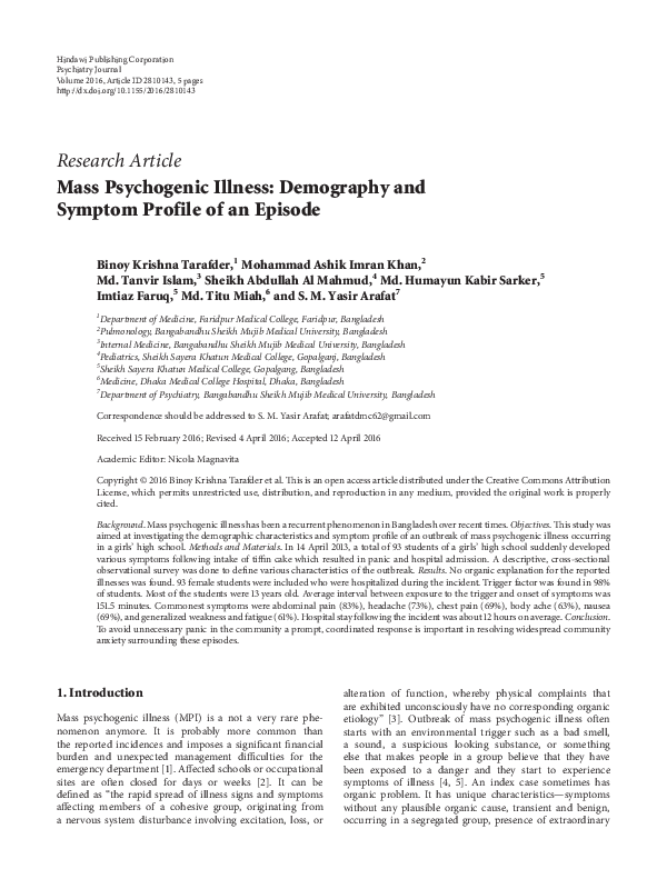 (PDF) Mass Psychogenic Illness: Demography and Symptom Profile of an ...