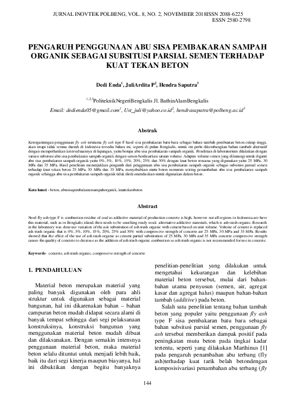 (PDF) Pengaruh Penggunaan Abu Sisa Pembakaran Sampah Organik Sebagai ...