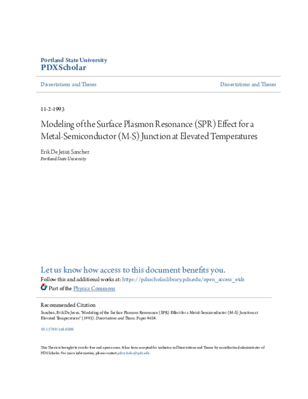 (PDF) Modeling of the surface plasmon resonance (SPR) effect for a ...