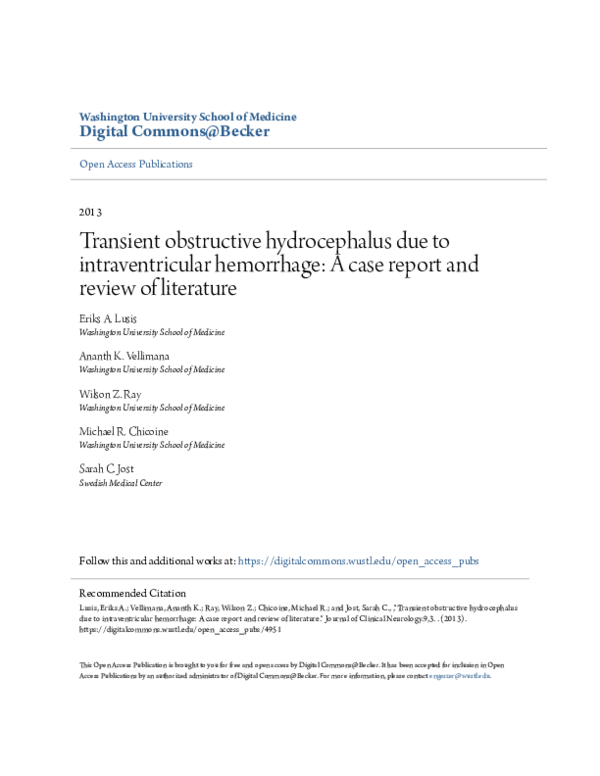 (PDF) Transient Obstructive Hydrocephalus due to Intraventricular ...