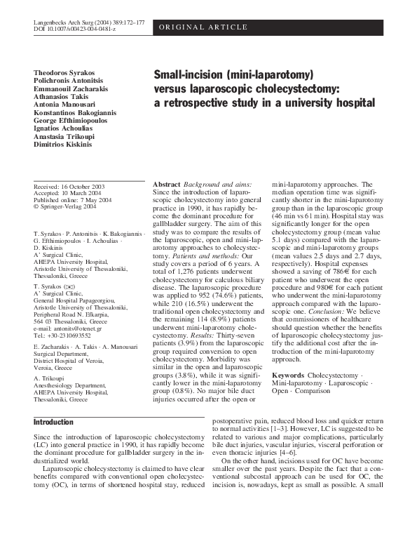 (PDF) Small-incision (mini-laparotomy) versus laparoscopic ...