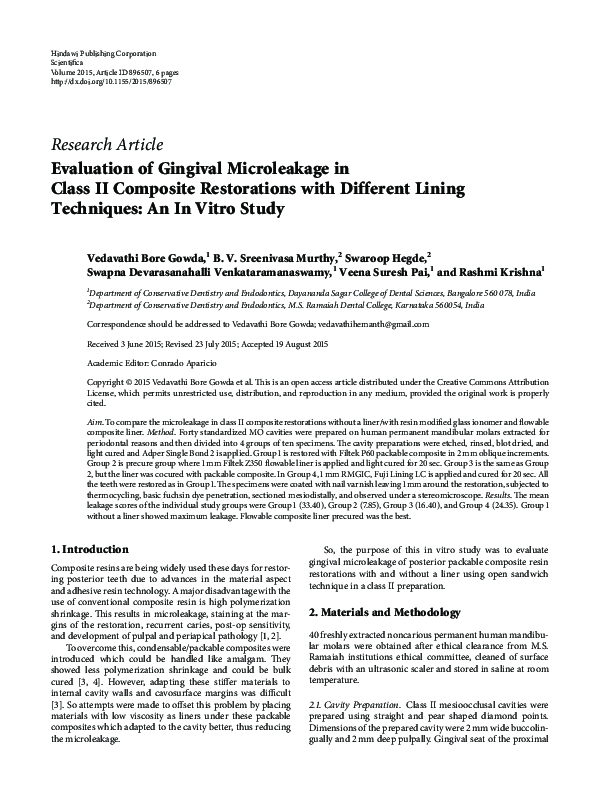 Pdf Evaluation Of Gingival Microleakage In Class Ii Composite Restorations With Different