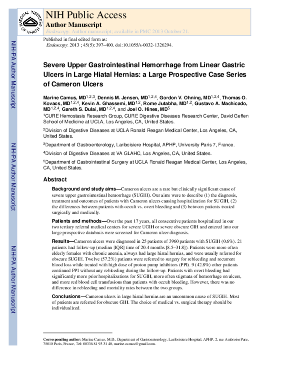 (PDF) Severe upper gastrointestinal hemorrhage from linear gastric ...