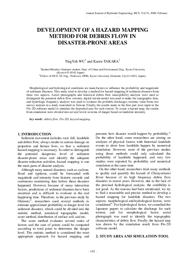 (PDF) Development of a Hazard Mapping Method for Debris Flow in Disaster-Prone Areas