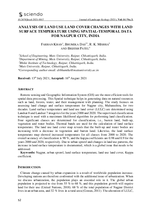 (PDF) Analysis of Land Use Land Cover Changes with Land Surface Temperature Using Spatial ...