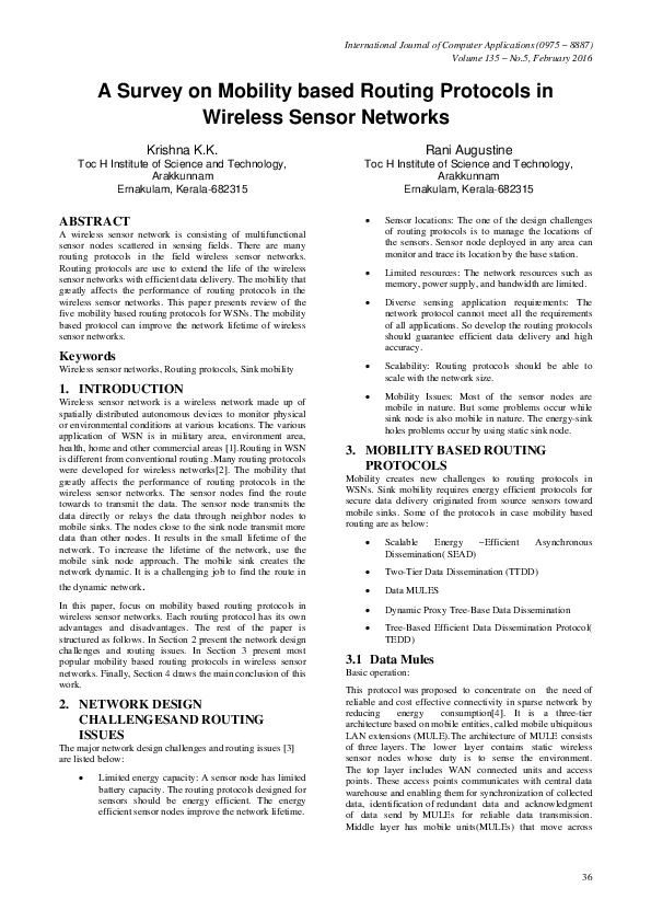 (PDF) A Survey on Mobility based Routing Protocols in Wireless Sensor Networks