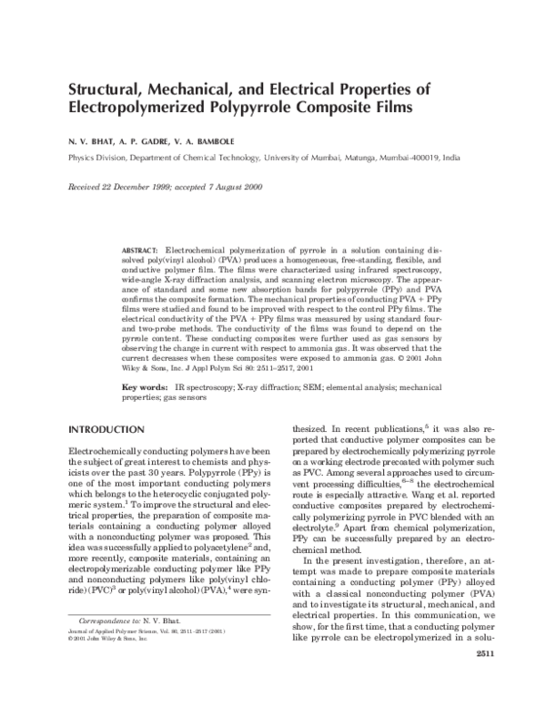 (PDF) Structural, mechanical, and electrical properties of electropolymerized polypyrrole ...