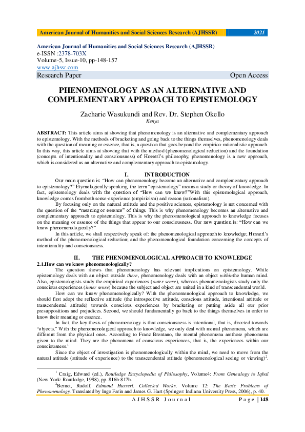 (PDF) PHENOMENOLOGY AS AN ALTERNATIVE AND COMPLEMENTARY APPROACH TO ...