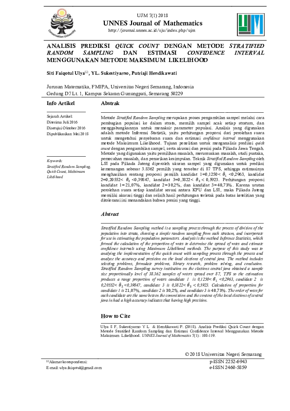 (PDF) ANALISIS PREDIKSI QUICK COUNT DENGAN METODE STRATIFIED RANDOM ...