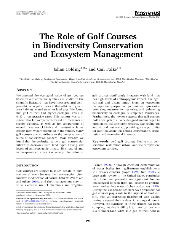 (PDF) The Role of Golf Courses in Biodiversity Conservation and ...